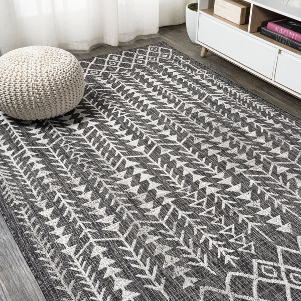 Union Rustic Tapis intérieur / extérieur noir / ivoire à motif géométrique Yosemite et ...